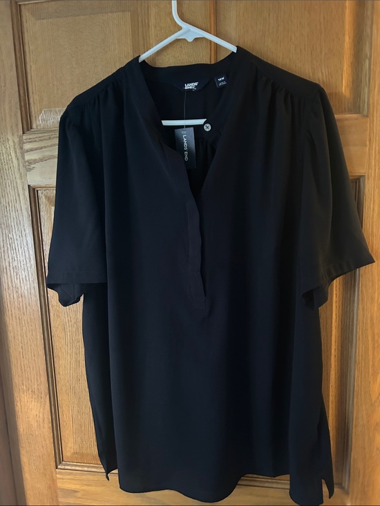 Lands' End | Tops | Lands End Navy Elbow Sleeve Crepe Popover Blouse ...